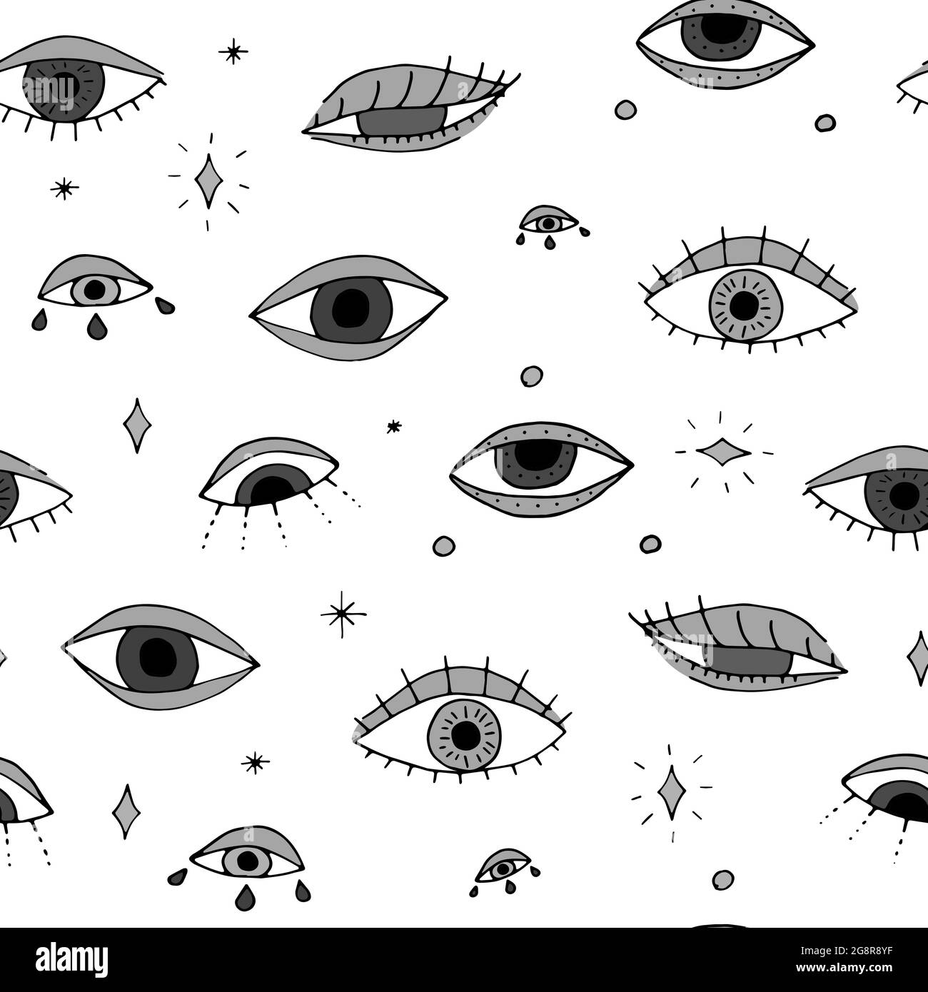 Seamless pattern with hand drawn doodle mystic eyes Stock Vector Image ...