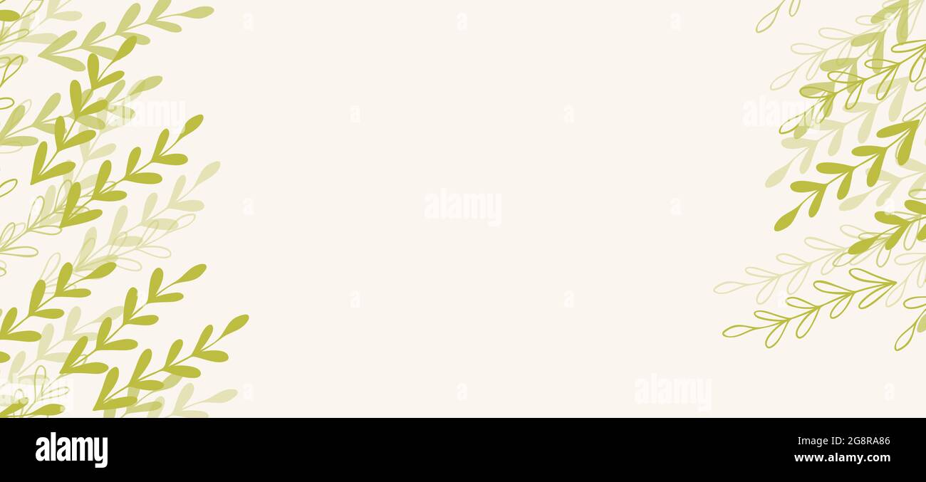 Floral web banner with drawn color exotic leaves. Nature concept design ...