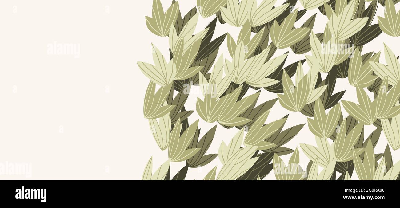 Floral web banner with drawn color exotic leaves. Nature concept design ...