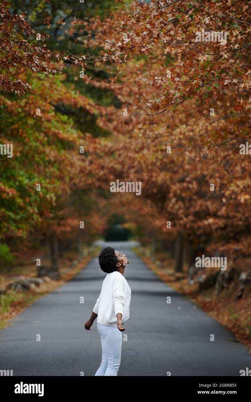 Woman alone walking autumn vertical hi-res stock photography and images ...