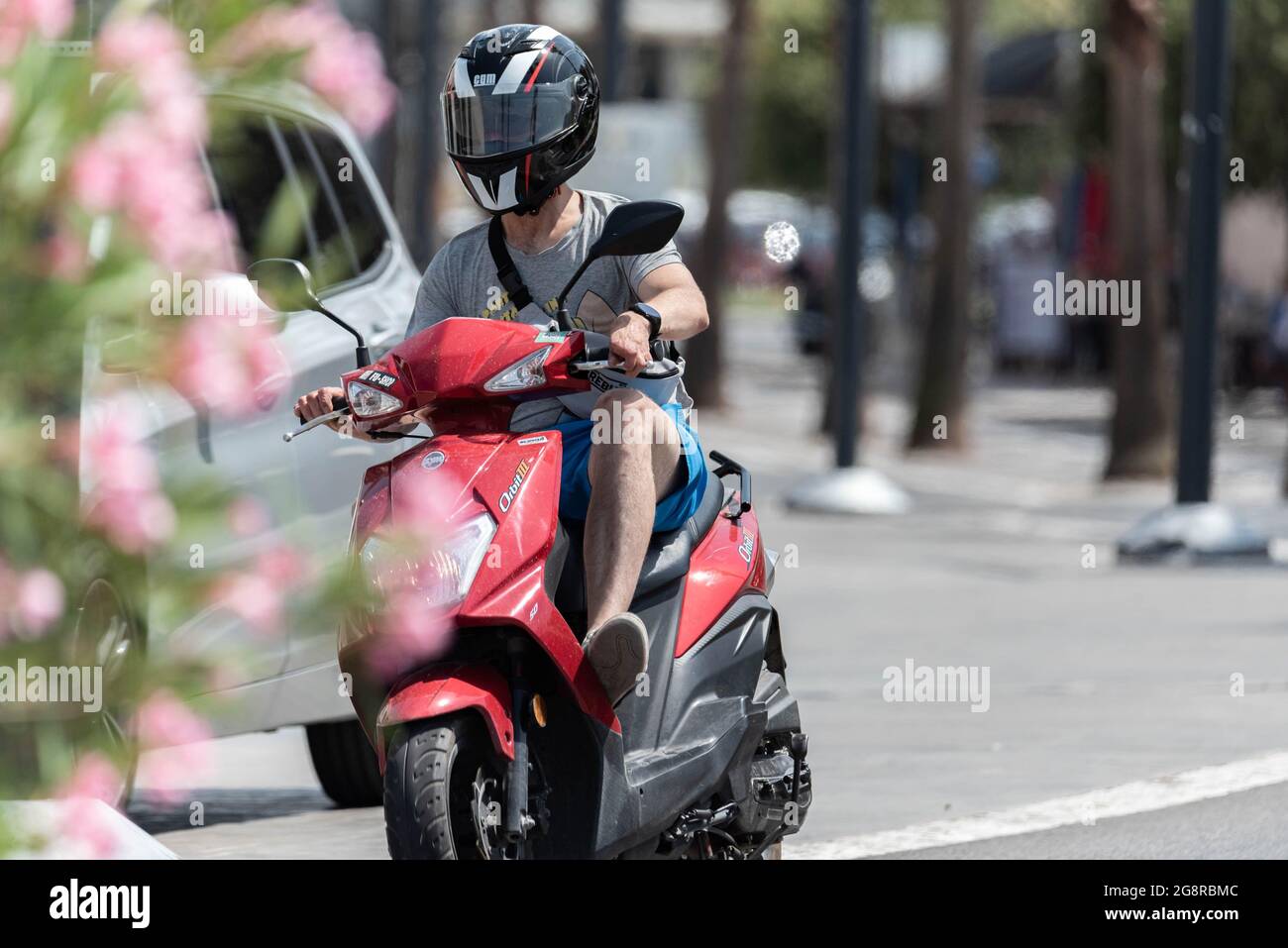 KOPER, SLOVENIA - JULY 12, 2021: Scooter in the city, cheap, ecological ...