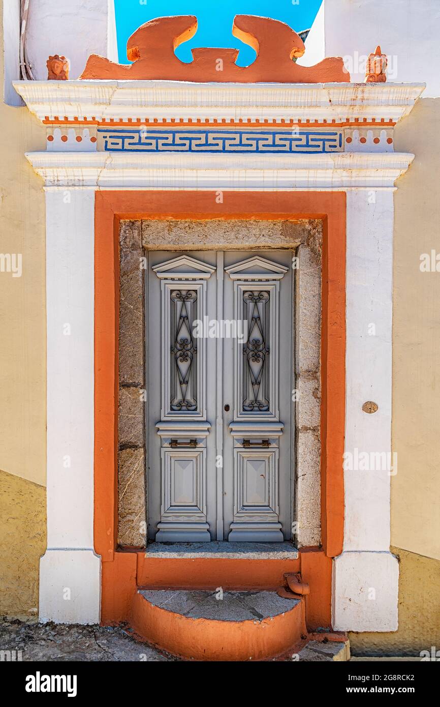 A beautiful typically greek doorway on the island of Symi Stock Photo ...