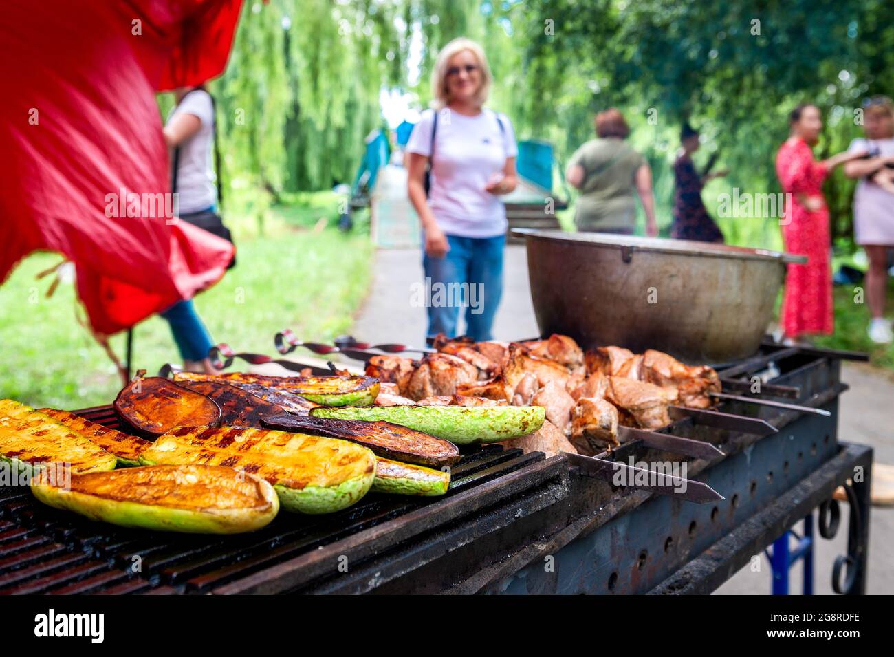 Grilled meat and vegetables. Grilling meat with the addition vegetables ...