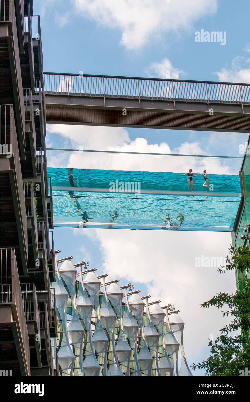 London, UK. 22nd July, 2021. Swimmers at Vauxhall Sky Pool in London as ...