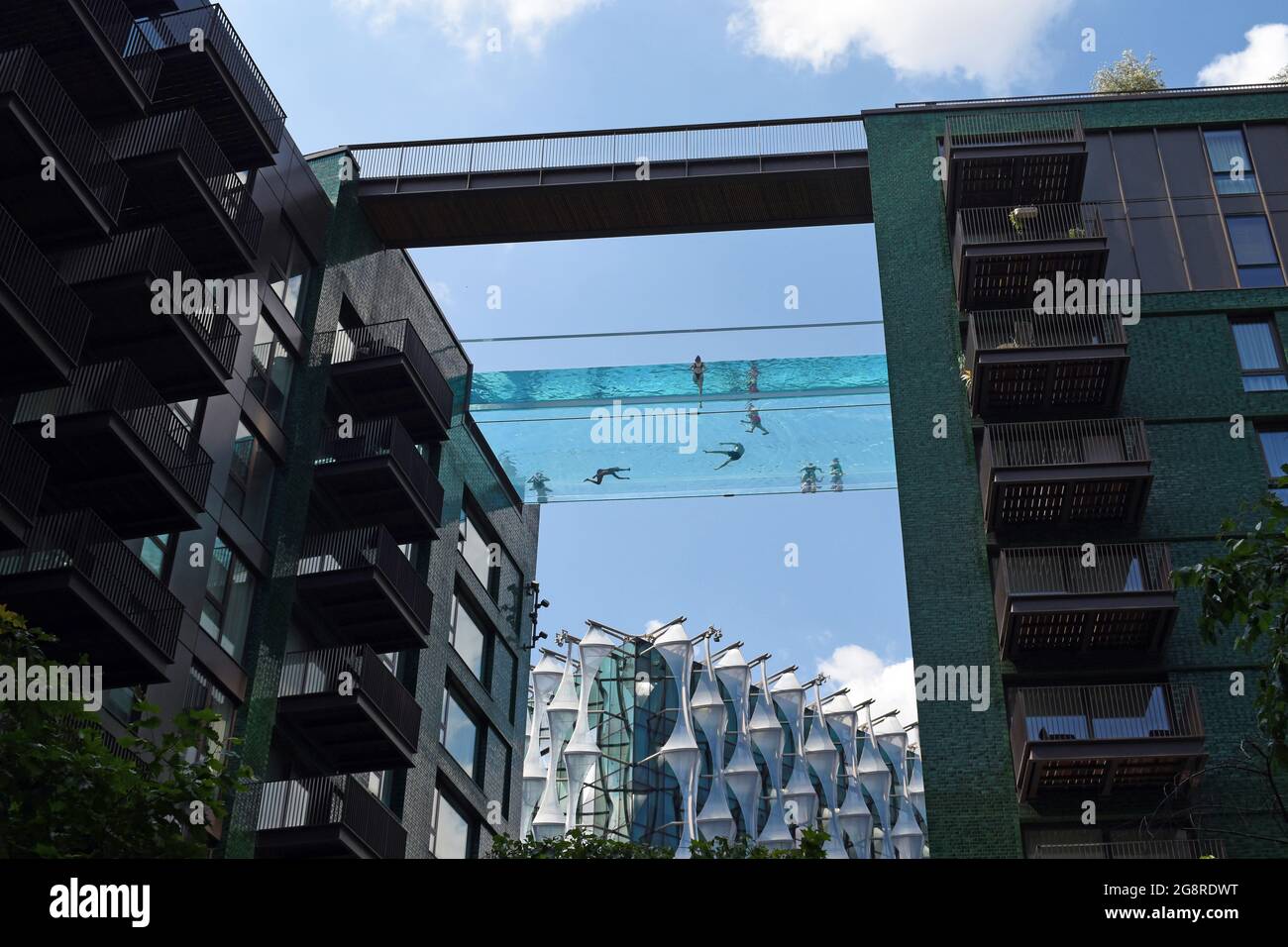 London, UK. 22nd July, 2021. Swimmers at Vauxhall Sky Pool in London as ...
