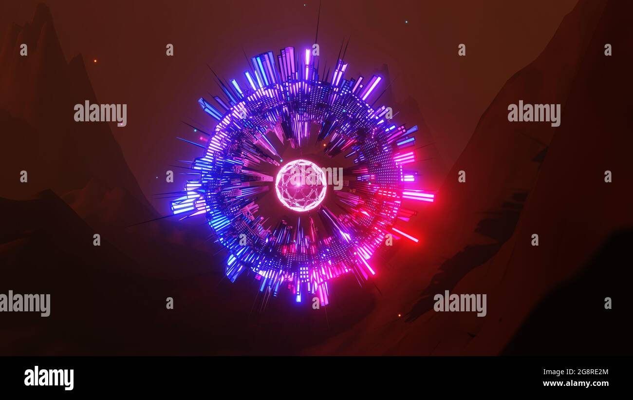 3D illustration graphics of a colorful sci-fi glowing object Stock ...