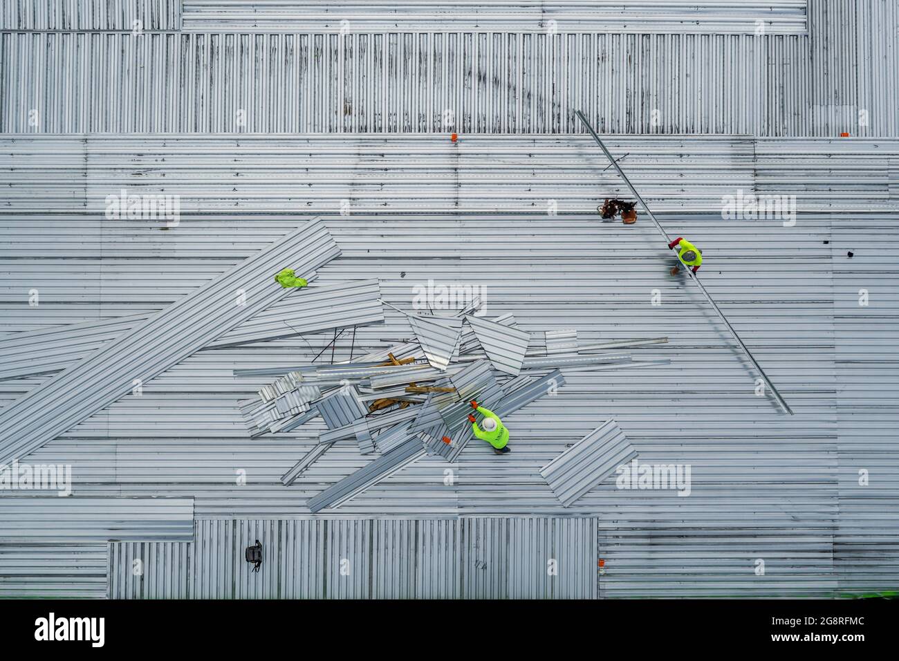 Construction workers on Roof of a High Rise Building, Atlanta, Georgia ...
