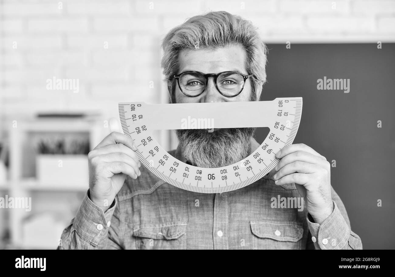 Science is my life. man use protractor. Stem education concept. study ...