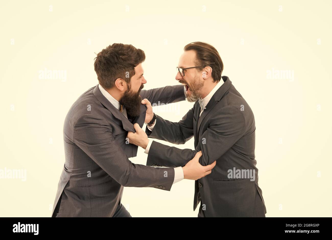 Leadership concept. Businessman and politician fighting. Conflict of ...