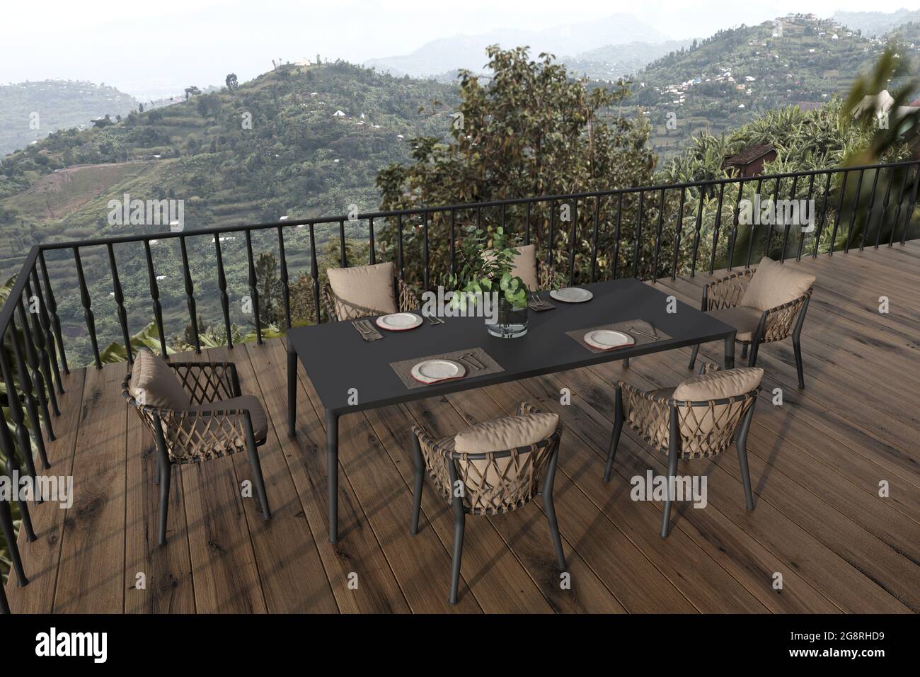 Scandinavian modern interior design balcony with dining table and ...