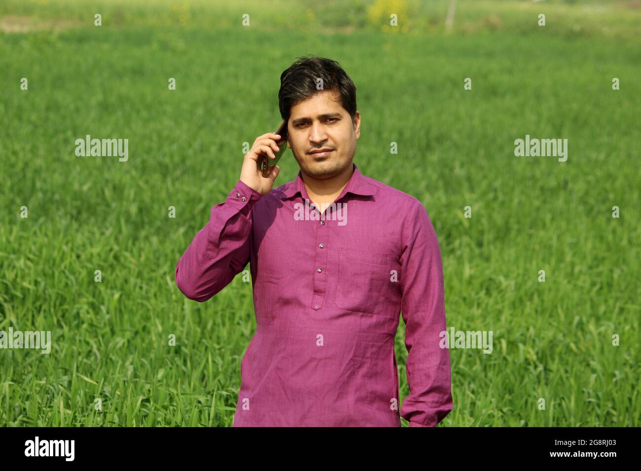indian farmer talking phone call,farmer talking phone Stock Photo - Alamy