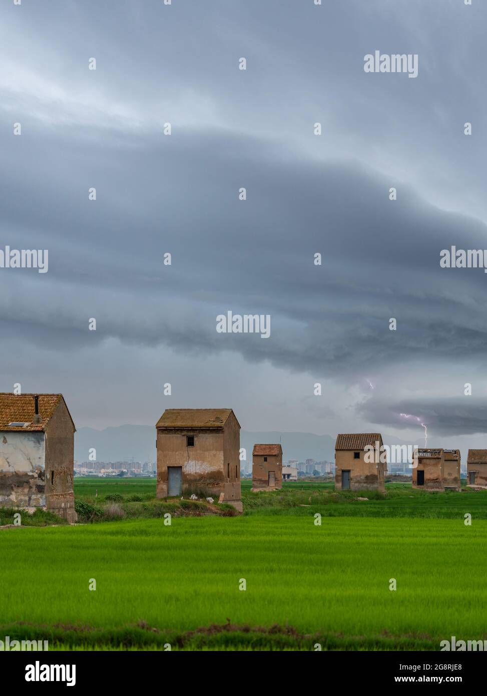Rice fields and farms under the storm Stock Photo - Alamy