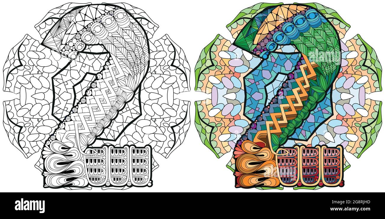 Hand-painted art design. Illustration mandala with numero two. Colored ...