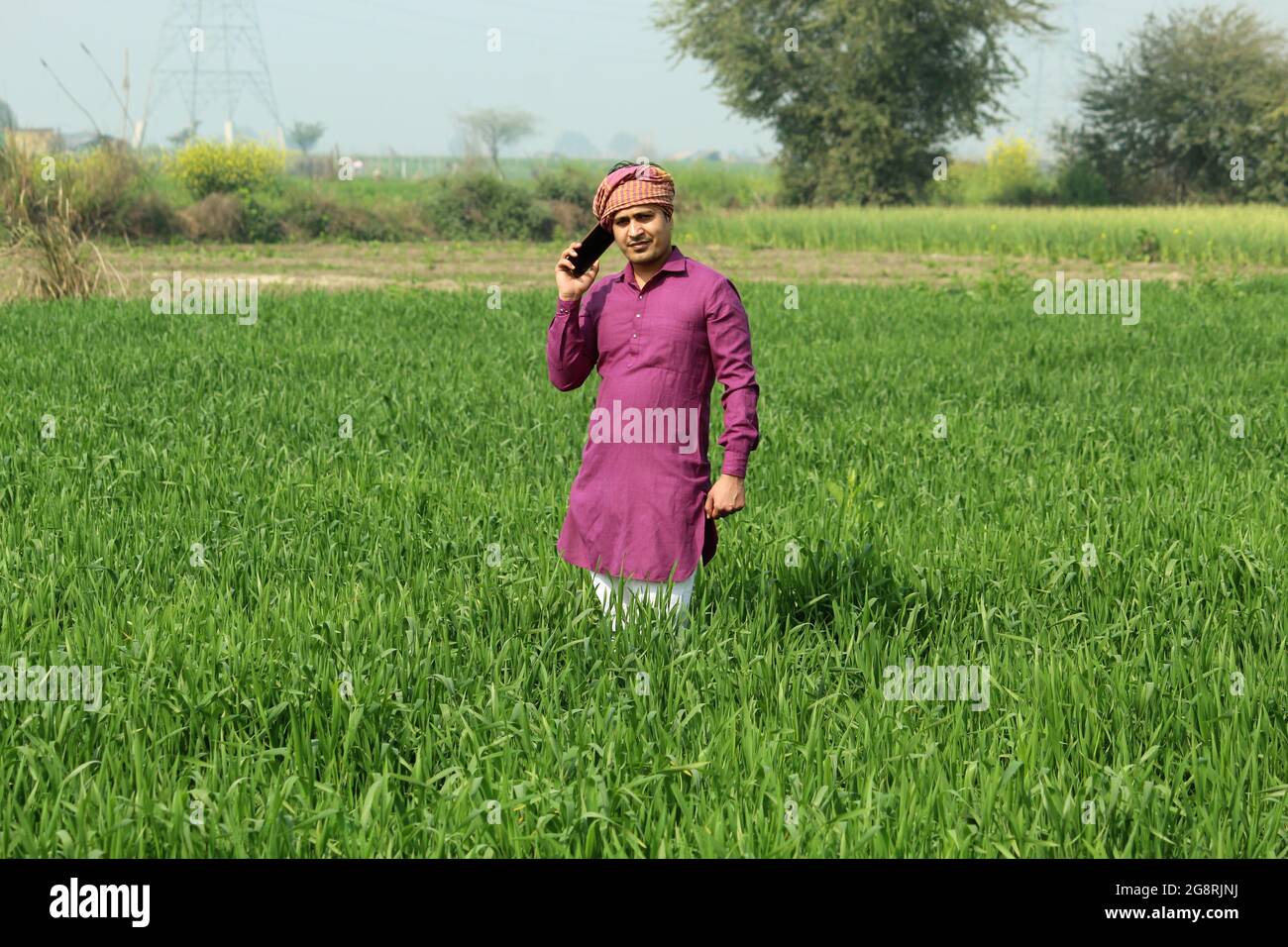 indian farmer talking phone call,farmer talking phone Stock Photo - Alamy
