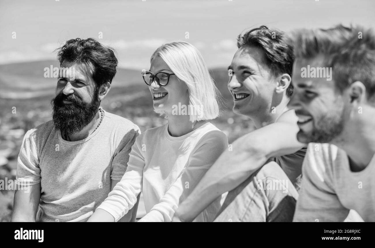 Hang out together. Youth relaxing. Carefree friends concept. True ...