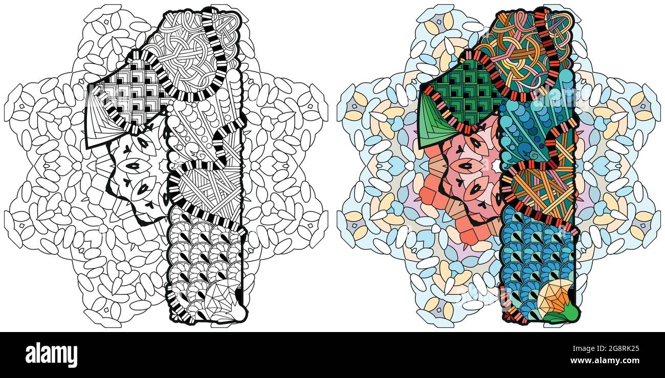 Hand-painted art design. Illustration mandala with numero one. Colored ...