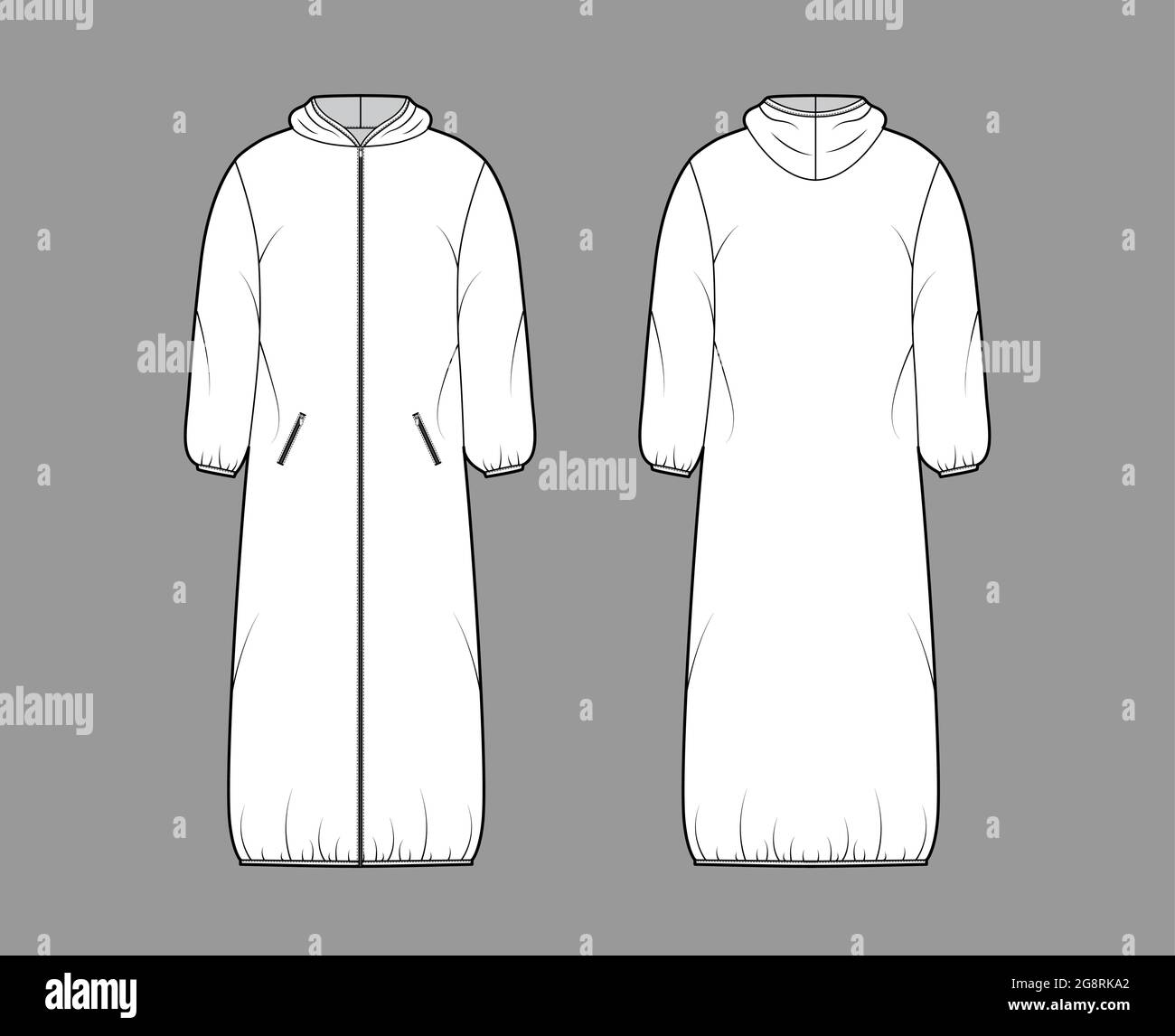 Hooded padded shell coat jacket puffer technical fashion illustration ...