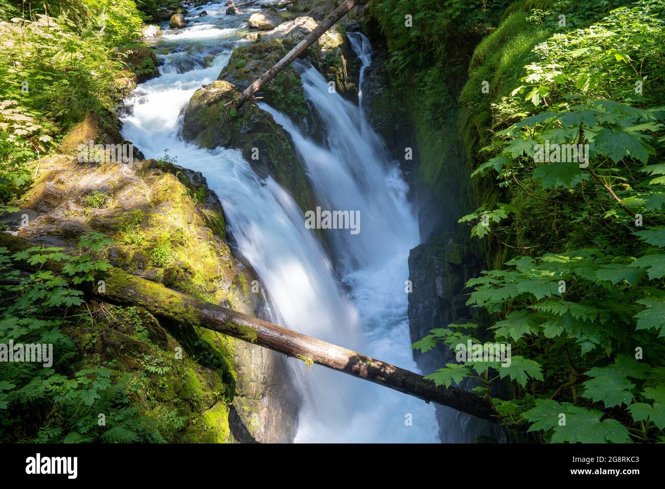 Sol Duc Falls waterfall, daytime long exposure, with silky water, taken ...
