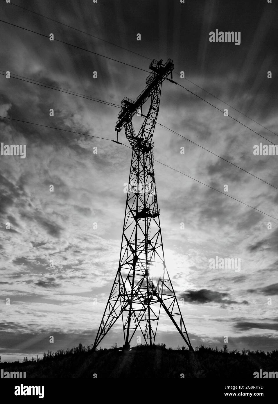 Classical electrical power lines support. Alternative types of energy ...