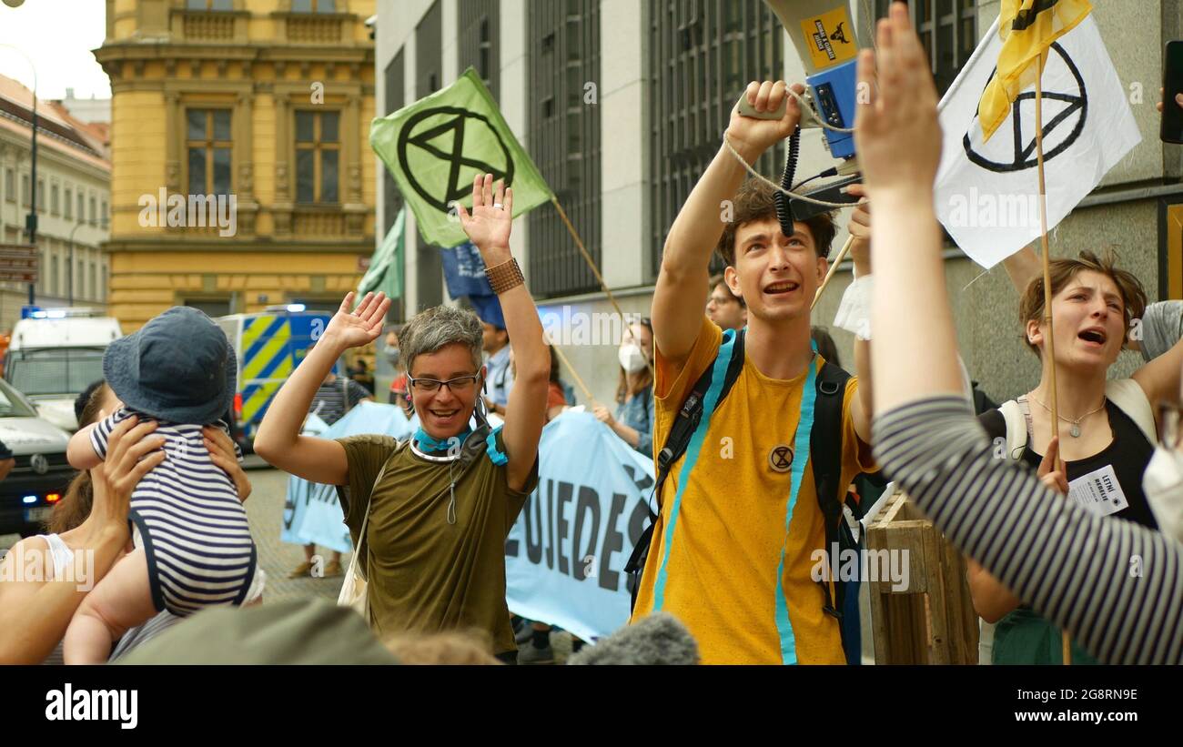 Extinction rebellion protest blocking block the Czech National Bank ...
