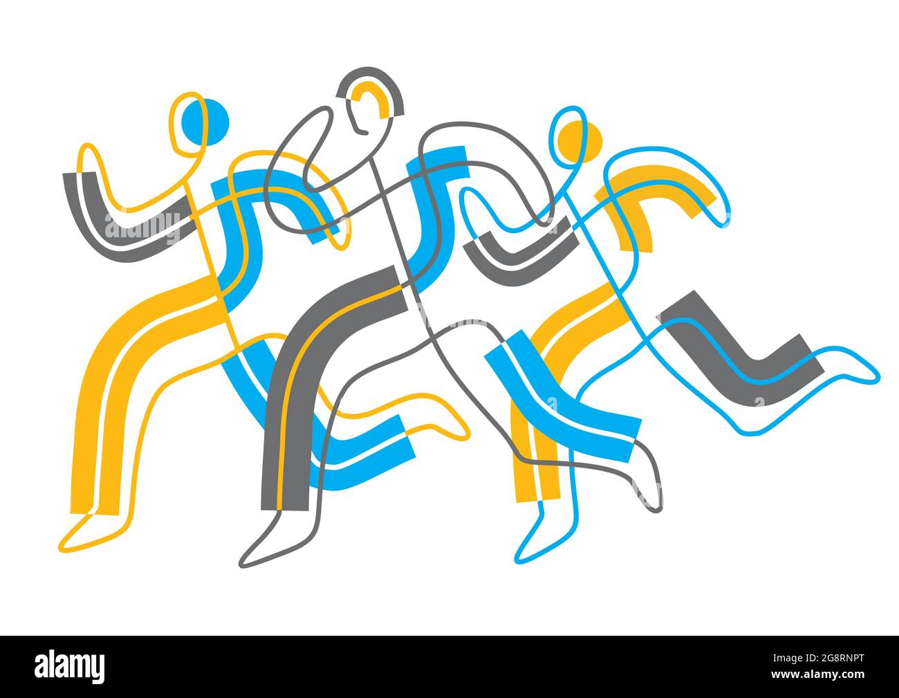Fitness runners, jogging,line art stylized. Colorful illustration of ...