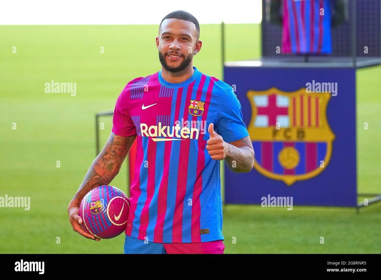 Barcelona, Spain. 22nd July, 2021. Memphis Depay during is presentation ...