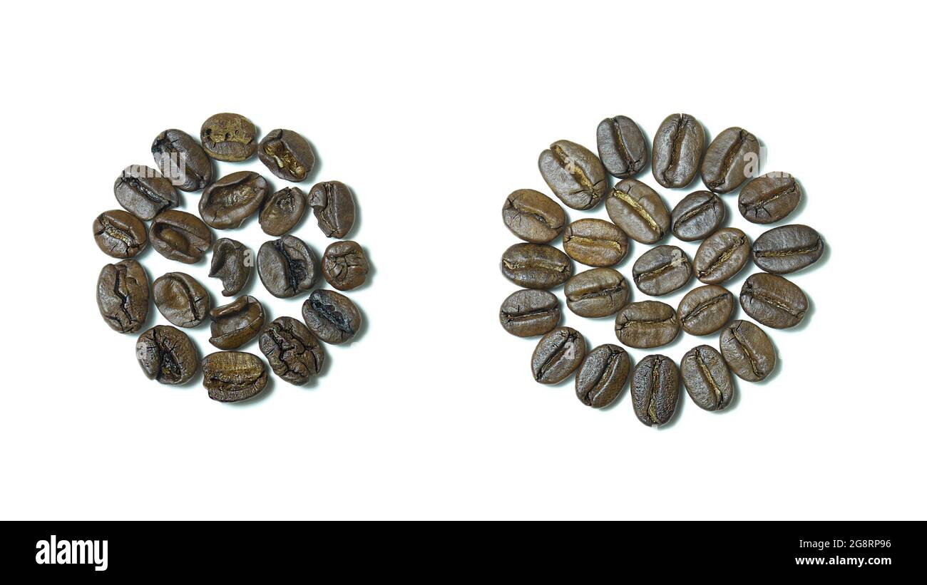 Good and bad coffee. Differences in the quality of coffee beans. Feel ...