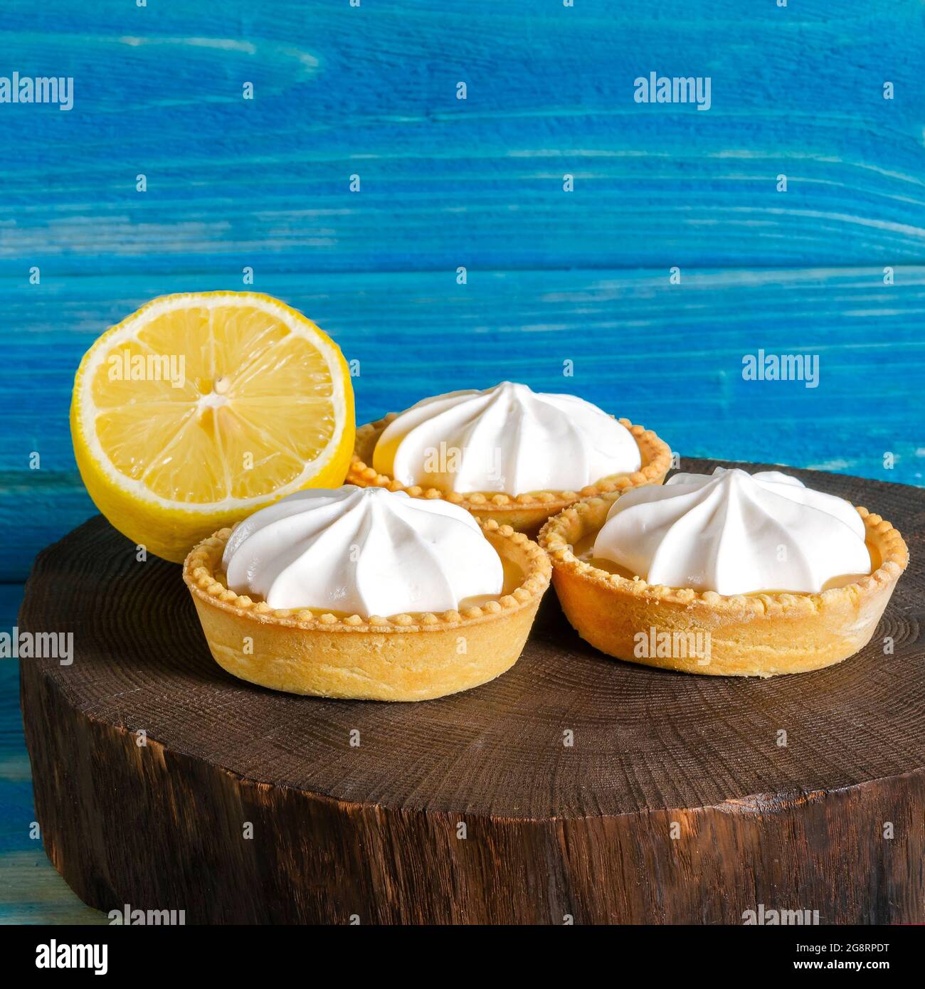 Homemade shortbread mini tart cakes with lemon curd and whipped cream ...