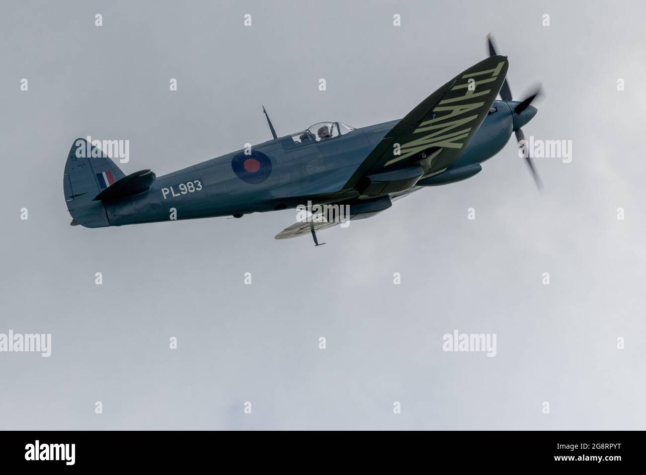 Supermarine Spitfire PL983 'Thank U NHS' airborne at Shuttleworth ...