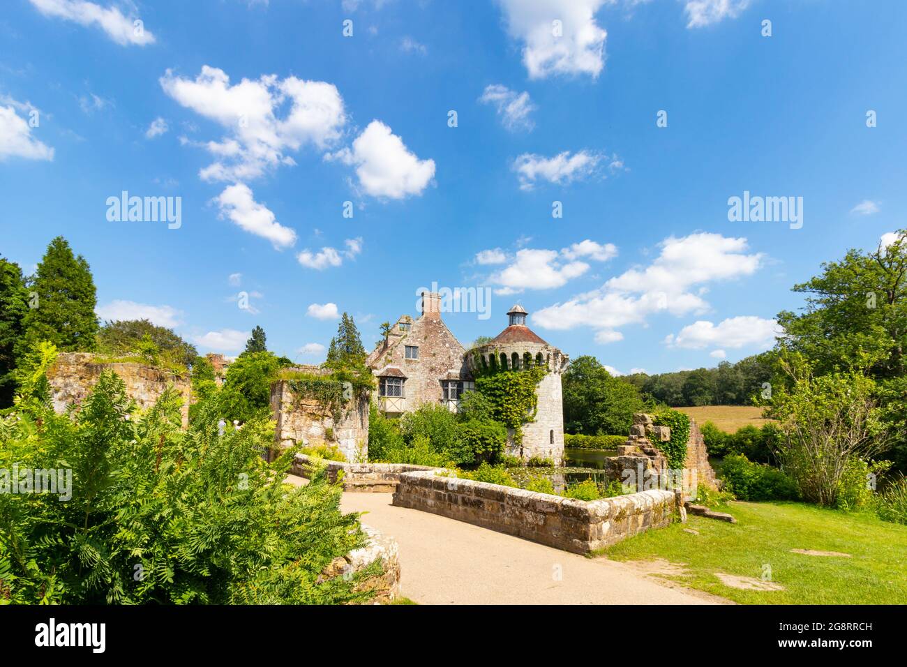 The 14th Century moated castle of Scotney castle in Kent Stock Photo ...
