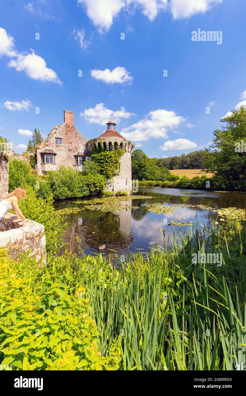 The 14th Century moated castle of Scotney castle in Kent Stock Photo ...