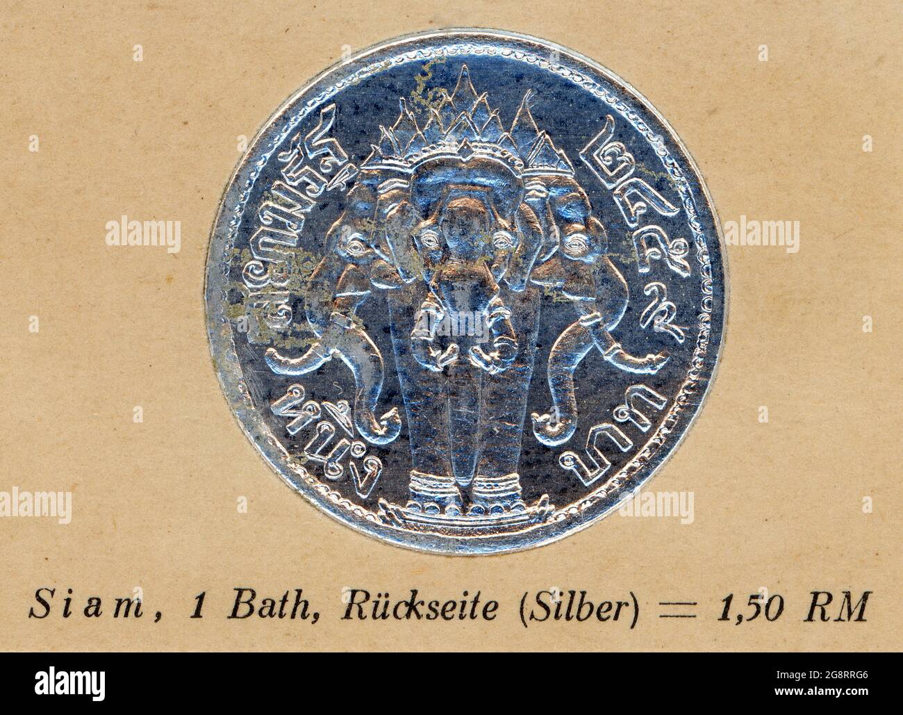 Siam King rama 6 three head elephats 1 bath silver coin to 1.50 RM card ...