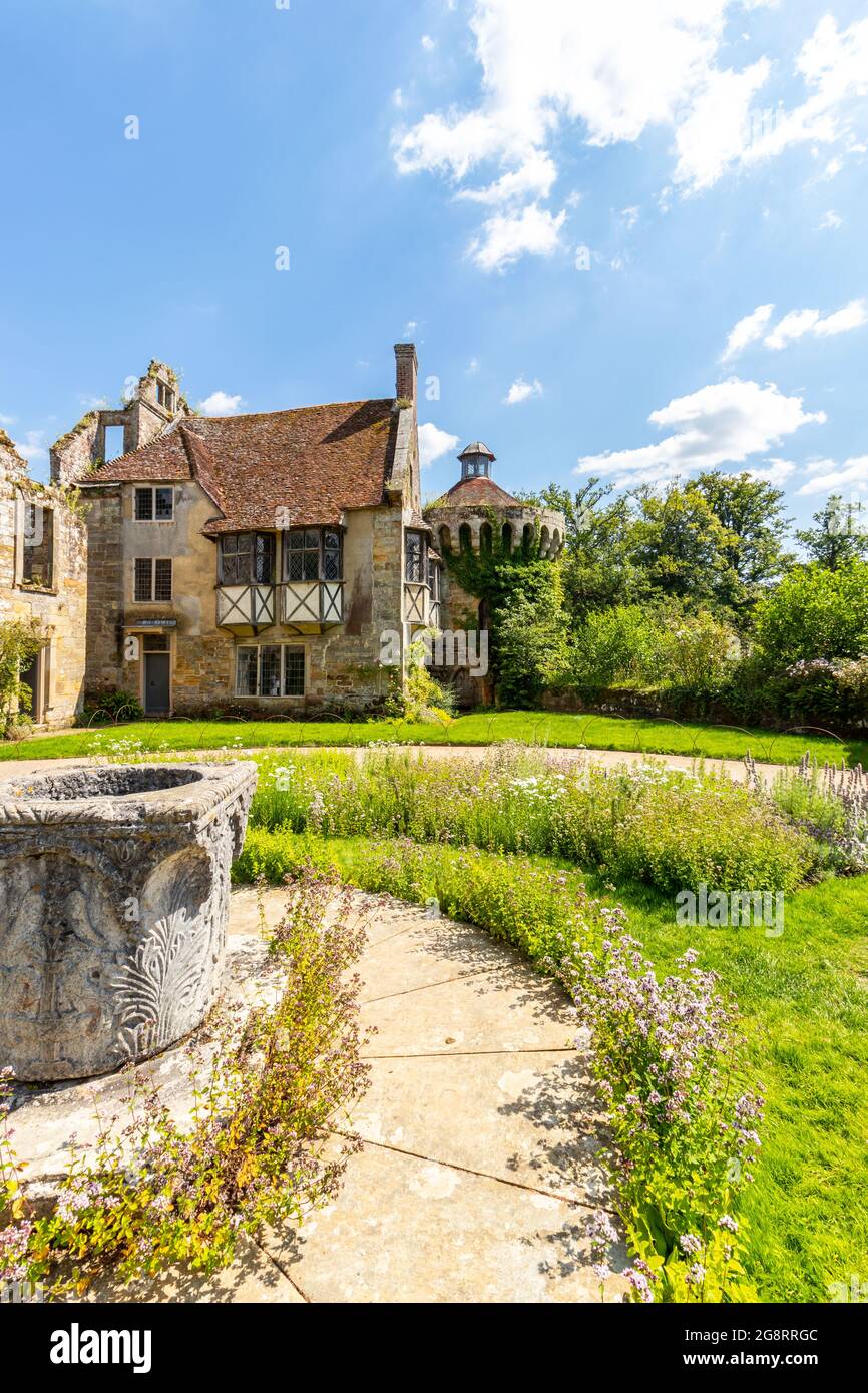 The 14th Century moated castle of Scotney castle in Kent Stock Photo ...