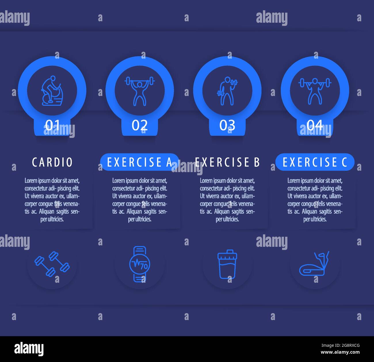 Gym training and workout, 4 steps infographics Stock Vector Image & Art ...