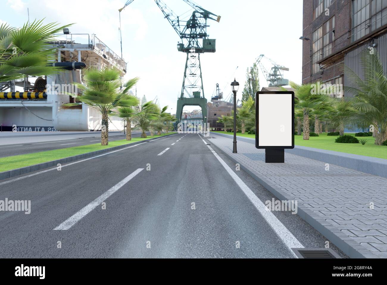Illustration of a billboard with a white screen on the street Stock ...