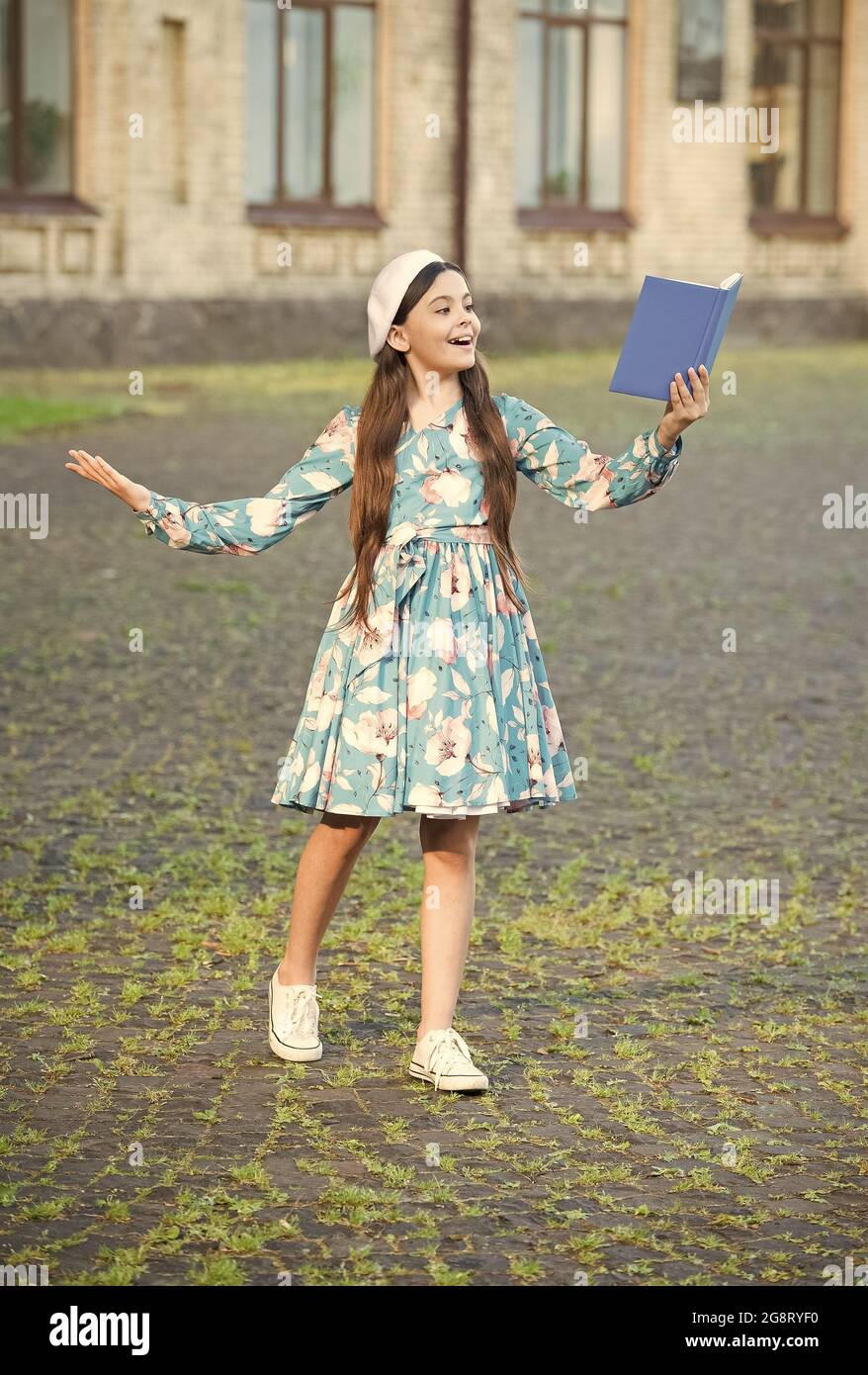 Girl student inspired reading recite poetry, public speaker concept ...