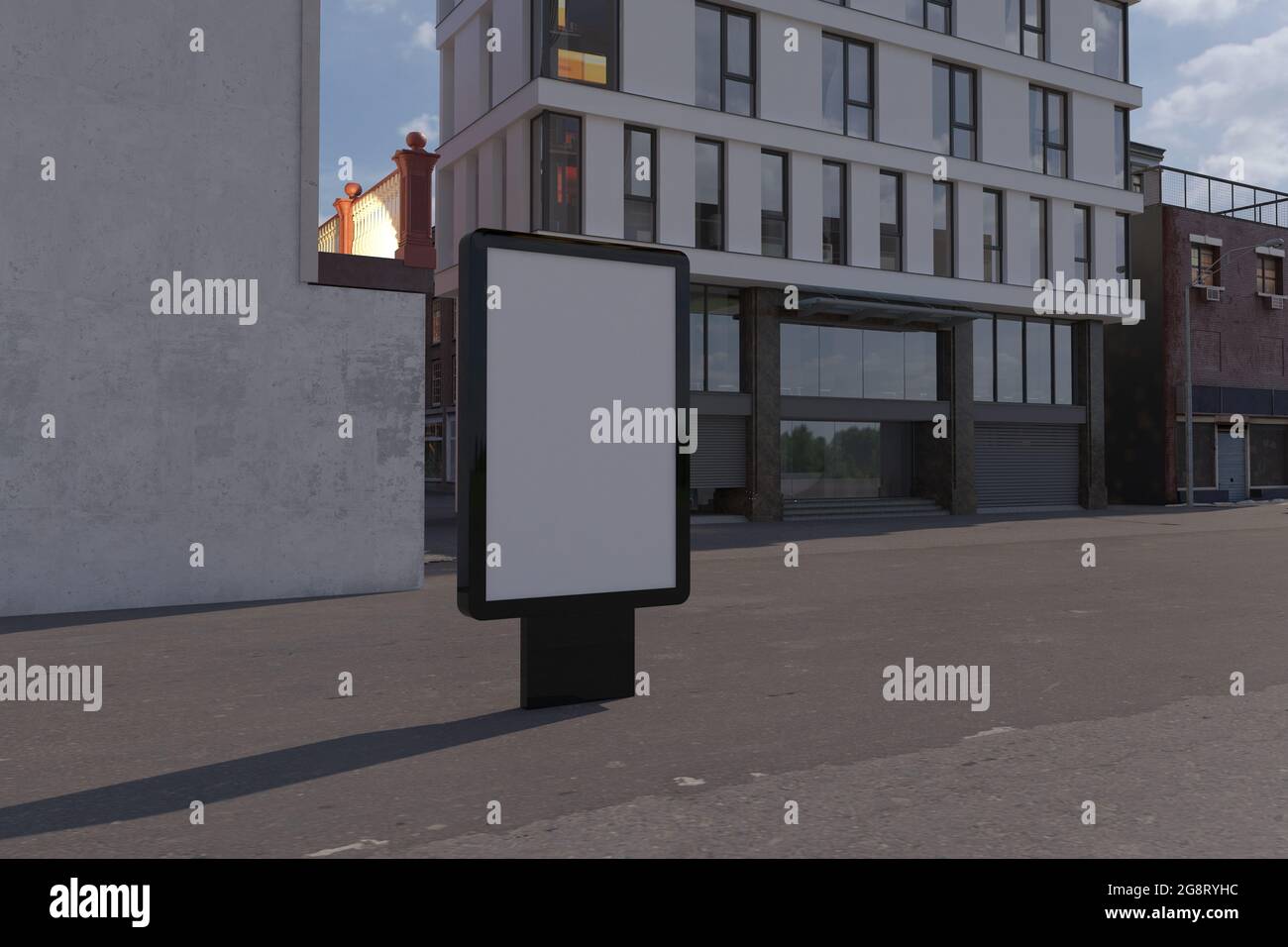 Illustration of a billboard with a white screen on the street Stock ...