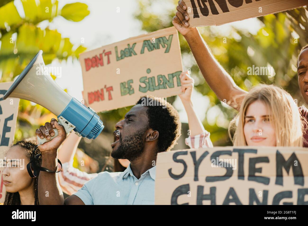 Megaphone protest hi-res stock photography and images - Alamy