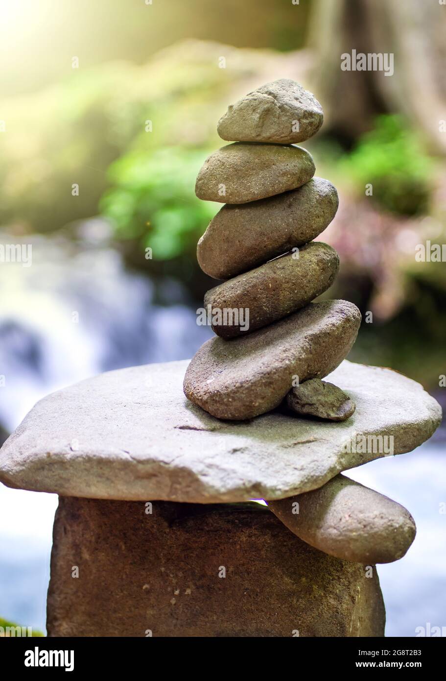 Rock pyramid, rock balancing art. Close-up of a stack of stones in ...
