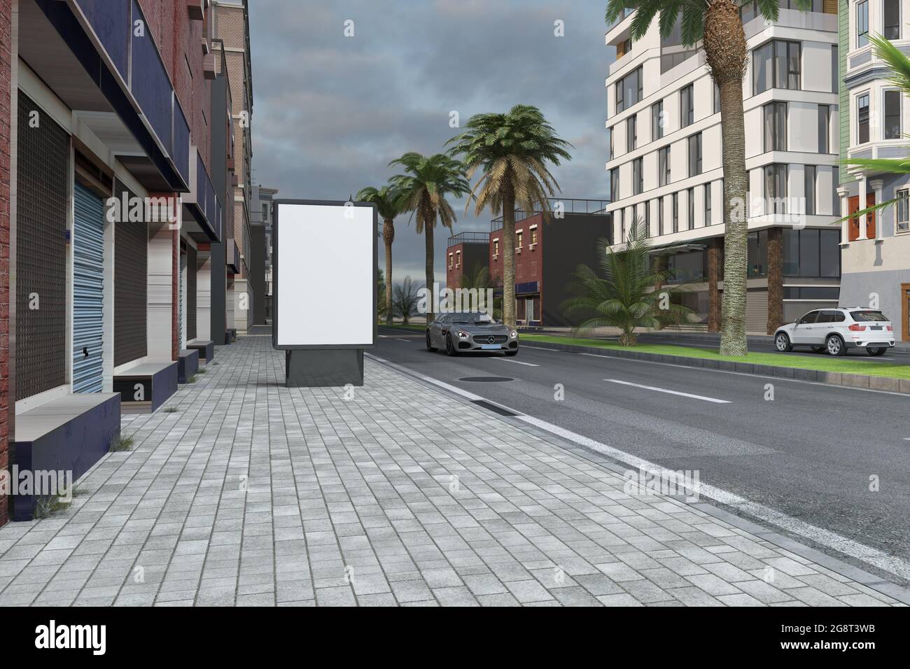 Illustration of a billboard with a white screen on the street Stock ...