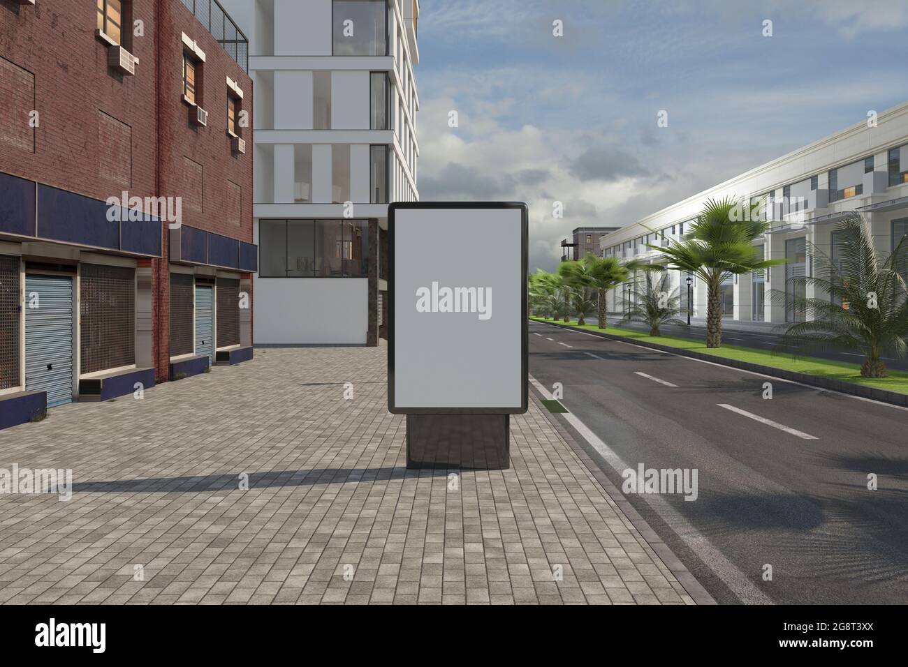 Illustration of a billboard with a white screen on the street Stock ...
