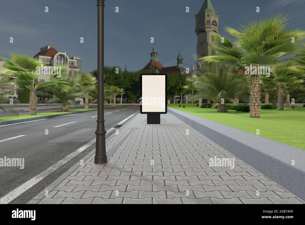 Illustration of a billboard with a white screen on the street Stock ...