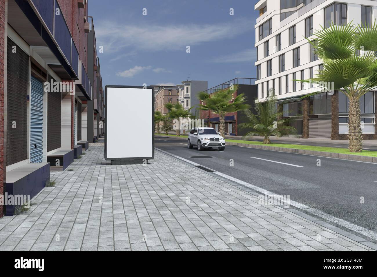 Illustration of a billboard with a white screen on the street Stock ...