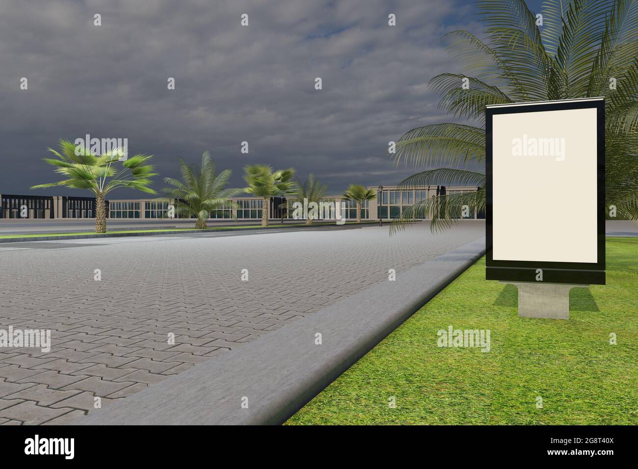 Illustration of a billboard with a white screen on the street Stock ...