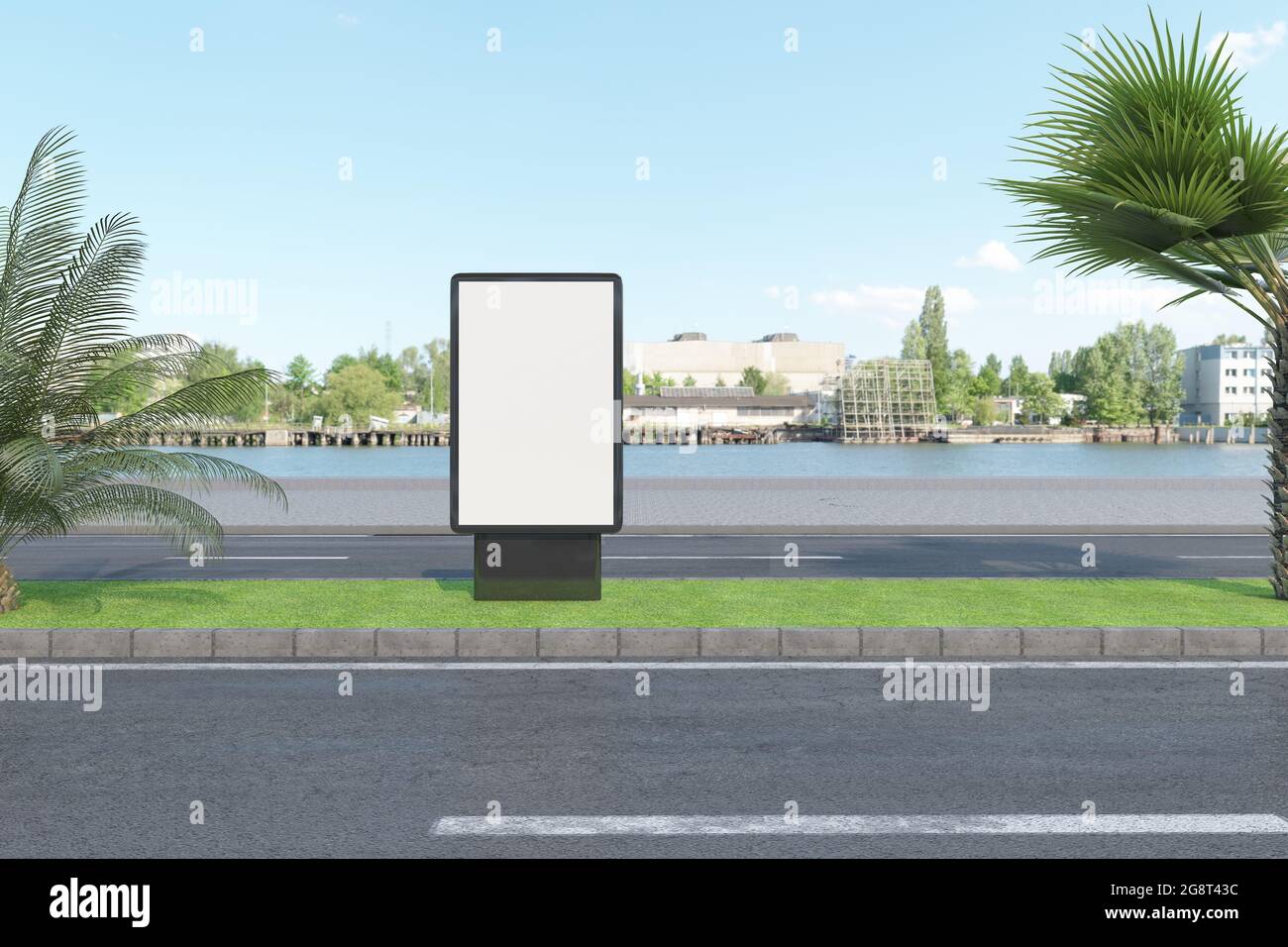 Illustration of a billboard with a white screen on the street Stock ...