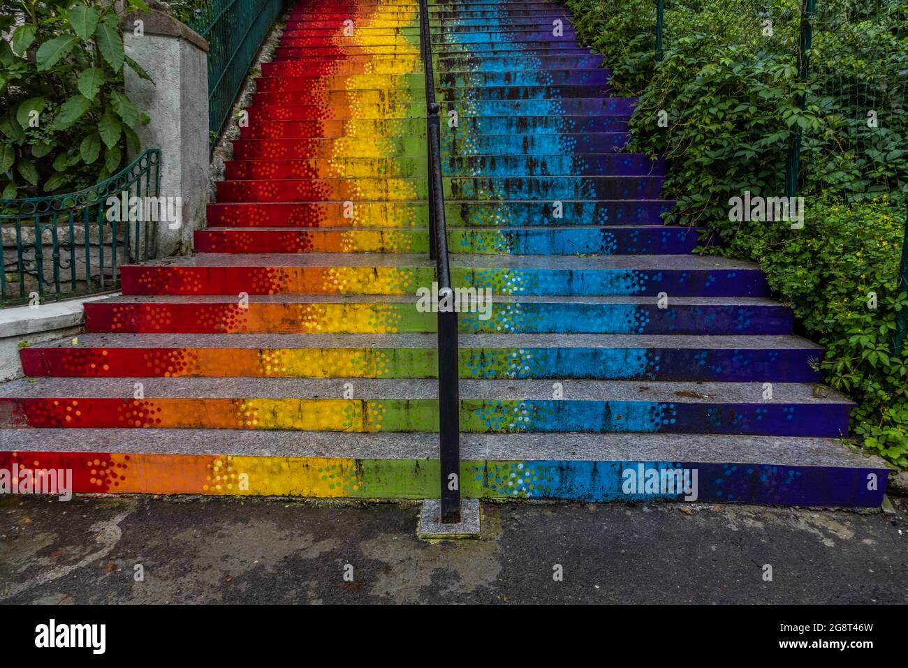 Juny, 2021 - Bucharest, Romania: colorful stairs r Scarile fericirii on ...