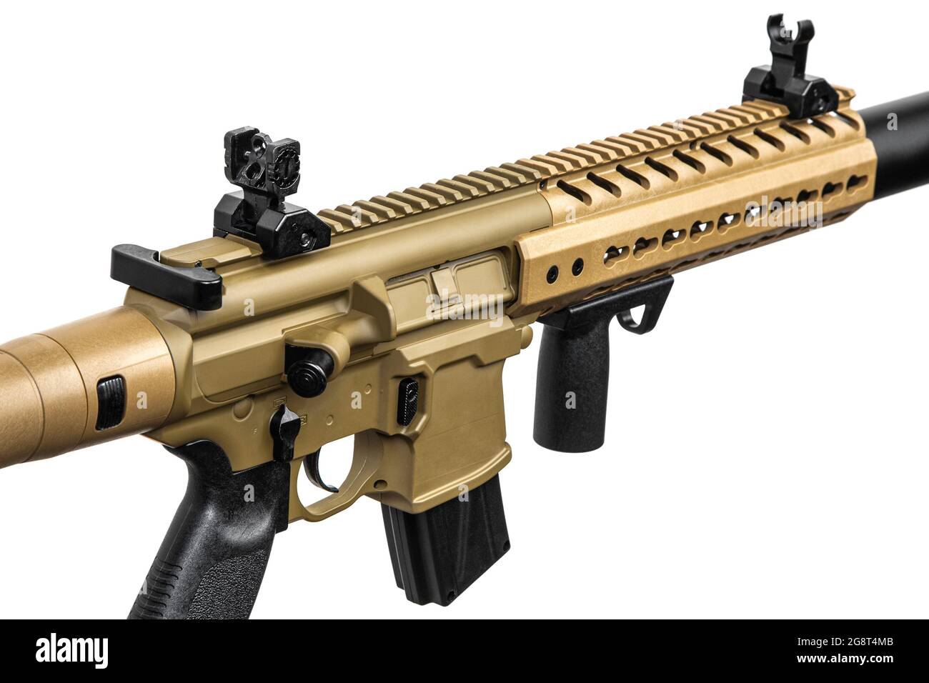 A pneumatic copy of a machine gun. Modern airsoft weapons. Isolate on a ...