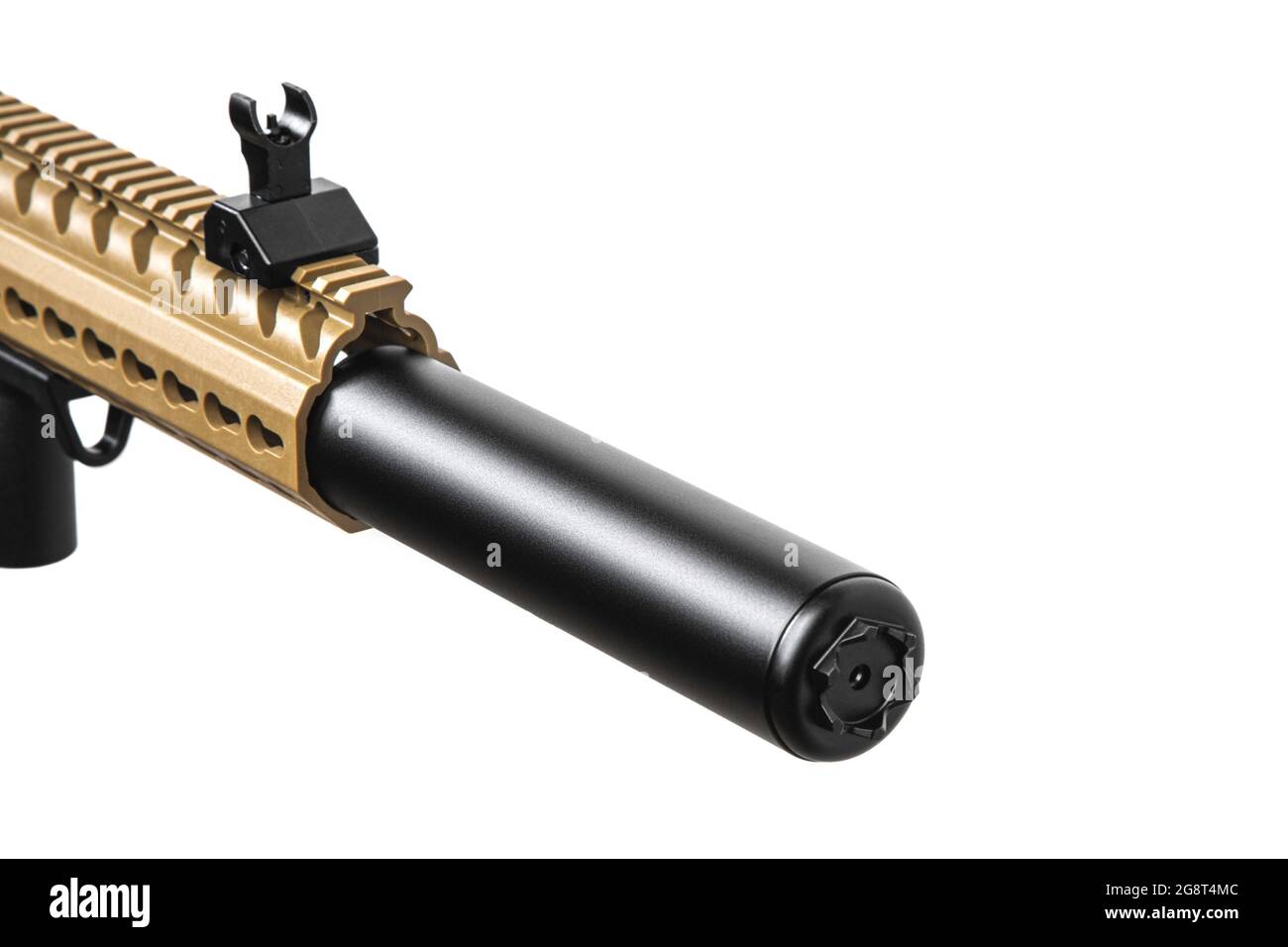 A pneumatic copy of a machine gun. Modern airsoft weapons. Isolate on a ...