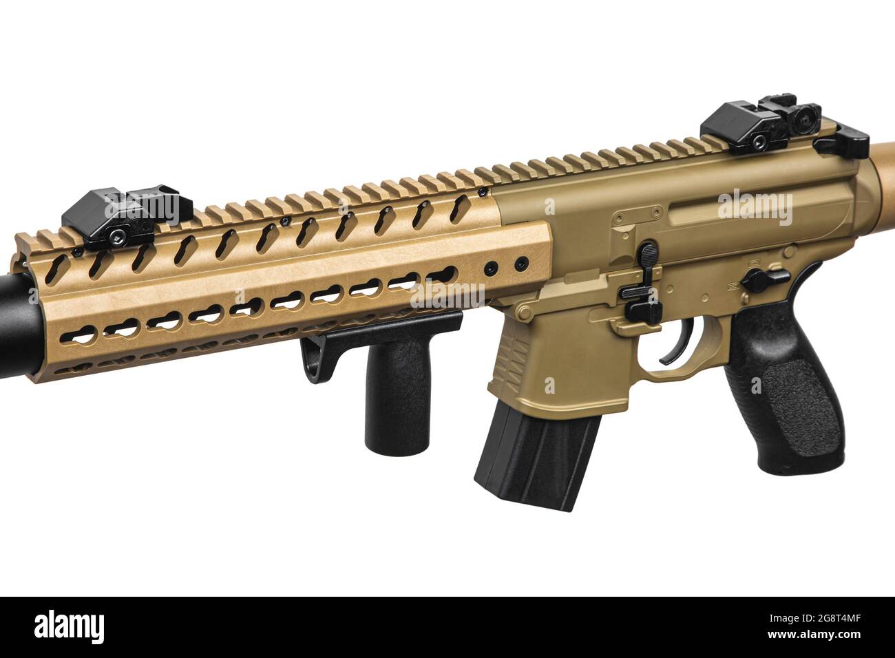 A pneumatic copy of a machine gun. Modern airsoft weapons. Isolate on a ...