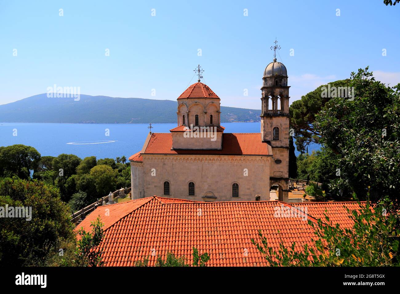 Nice view of town Herceg Novi in Montenegro with Savina Monastery ...